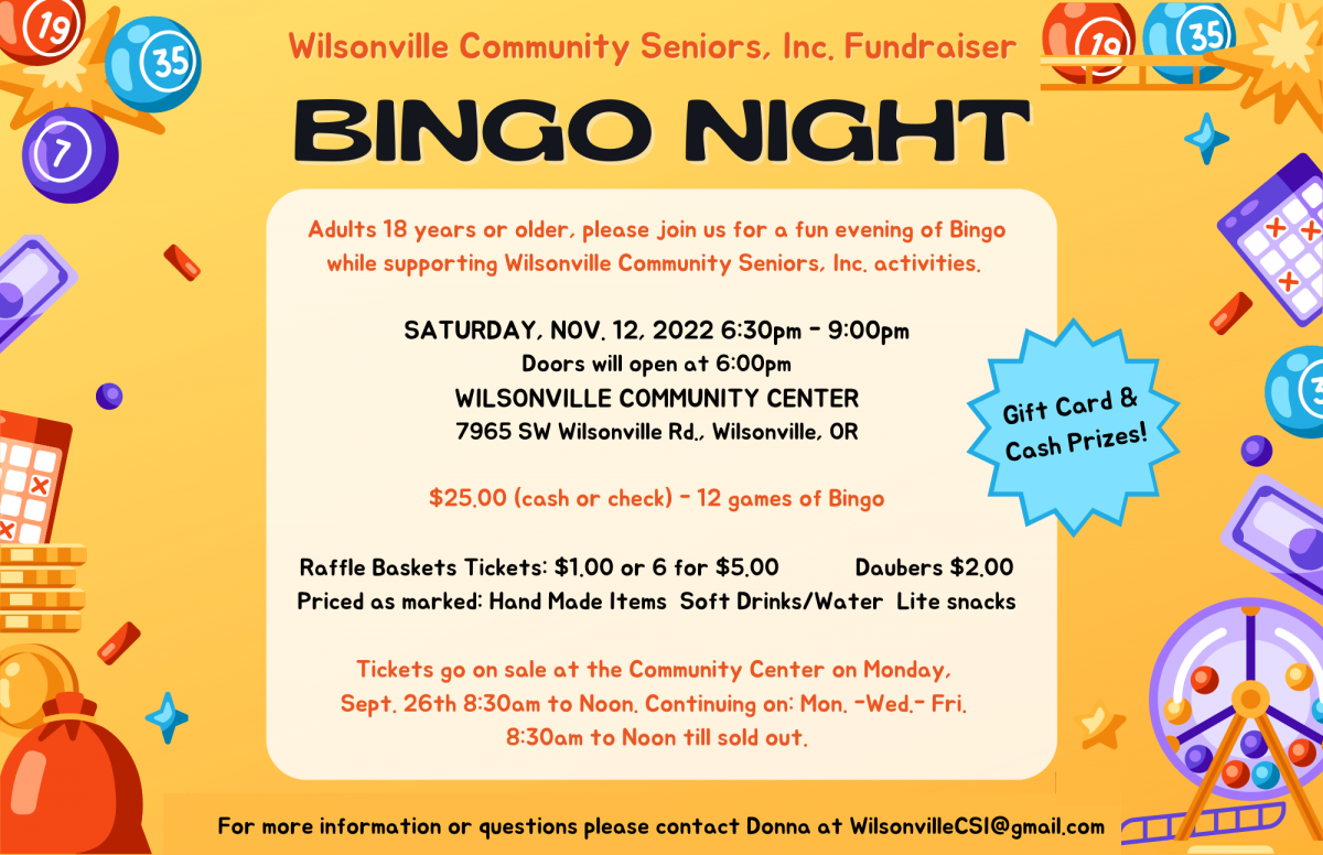 WCSI Bingo Night Fundraiser | City of Wilsonville Oregon